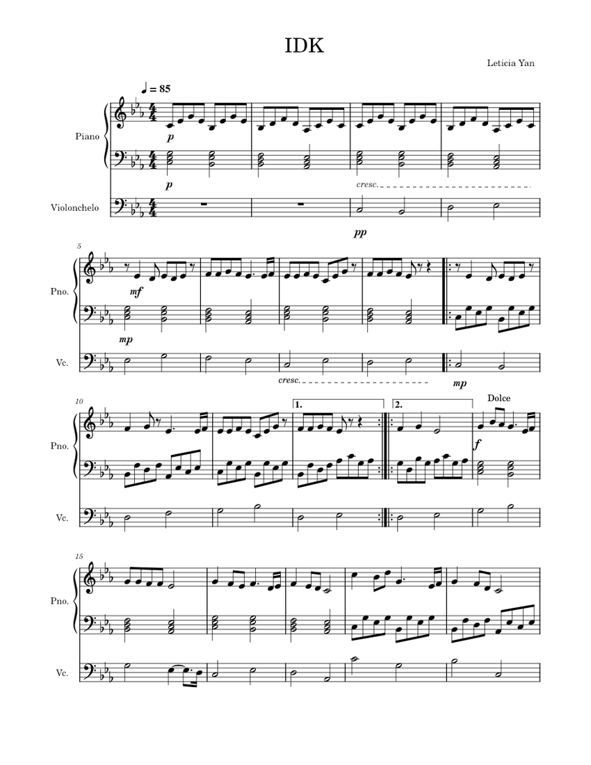 IDK in Eb M Sheet music for Piano, Cello (Piano Duo) | Musescore.com
