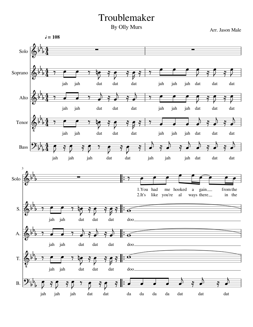Troublemaker SATB Sheet Music for Piano (Mixed Quintet) | MuseScore.com