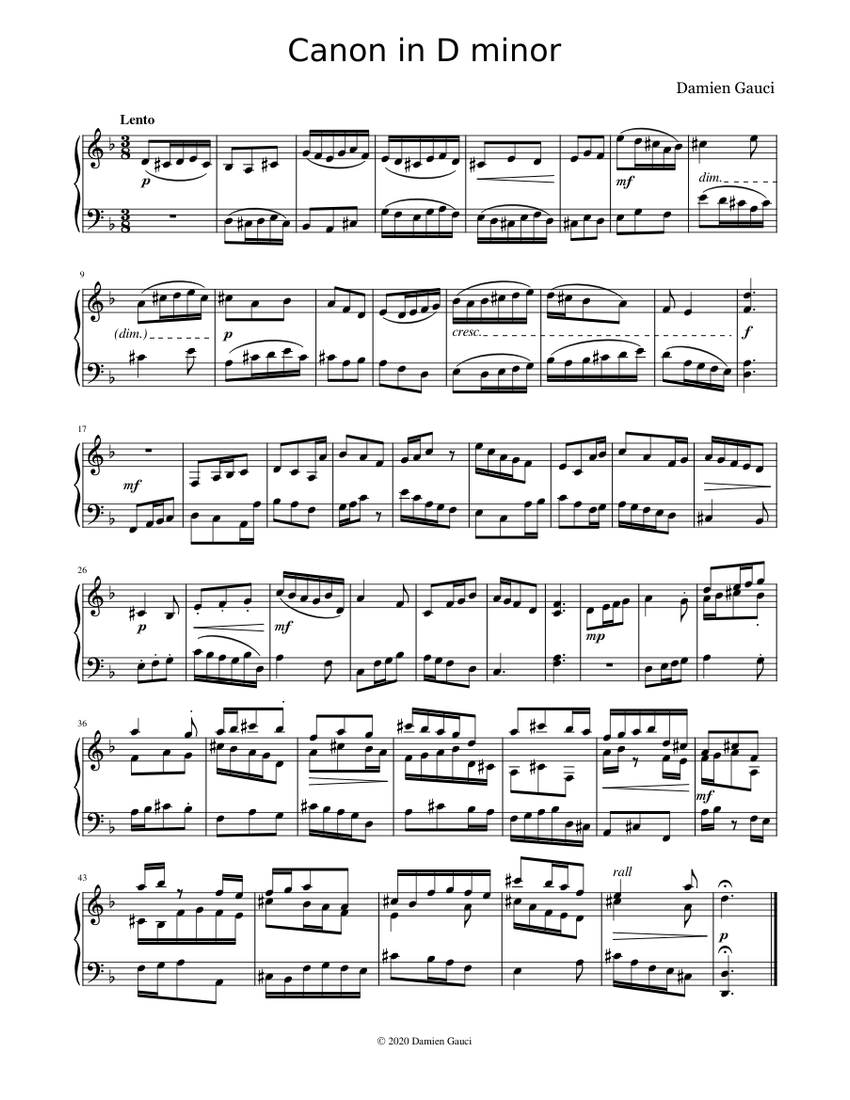 Canon in D minor Sheet music for Piano (Solo) Easy | Musescore.com