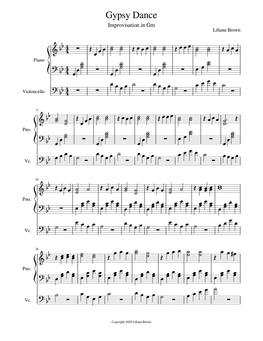 Gypsy Dance Sheet Music for Piano, Violin, Cello (Piano Trio ...
