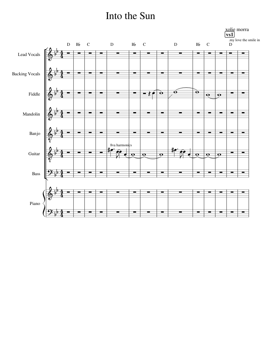Into the Sun Sheet Music with Chords for Piano, Vocals, Violin, Guitar ...