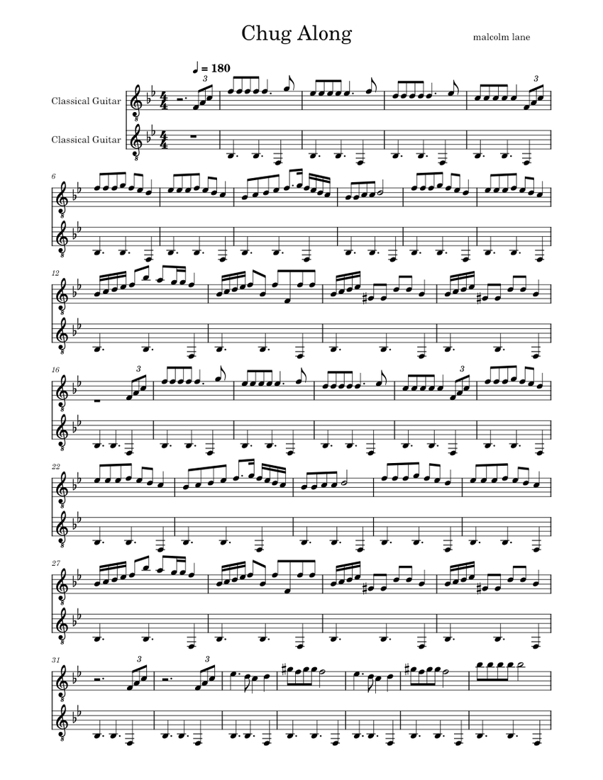 Chug Along Sheet music for Guitar (Mixed Duet) | Musescore.com