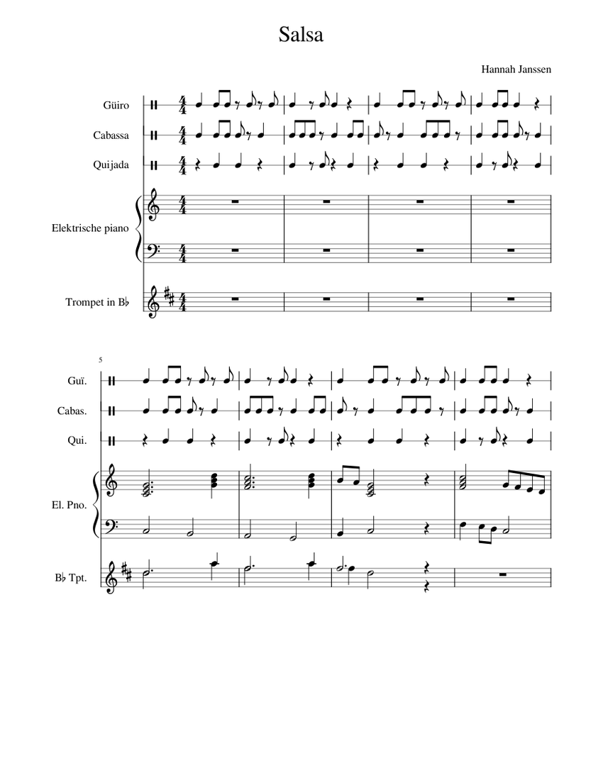 Salsa Sheet Music for Piano, Trumpet in b-flat, Cabasa, Percussion ...