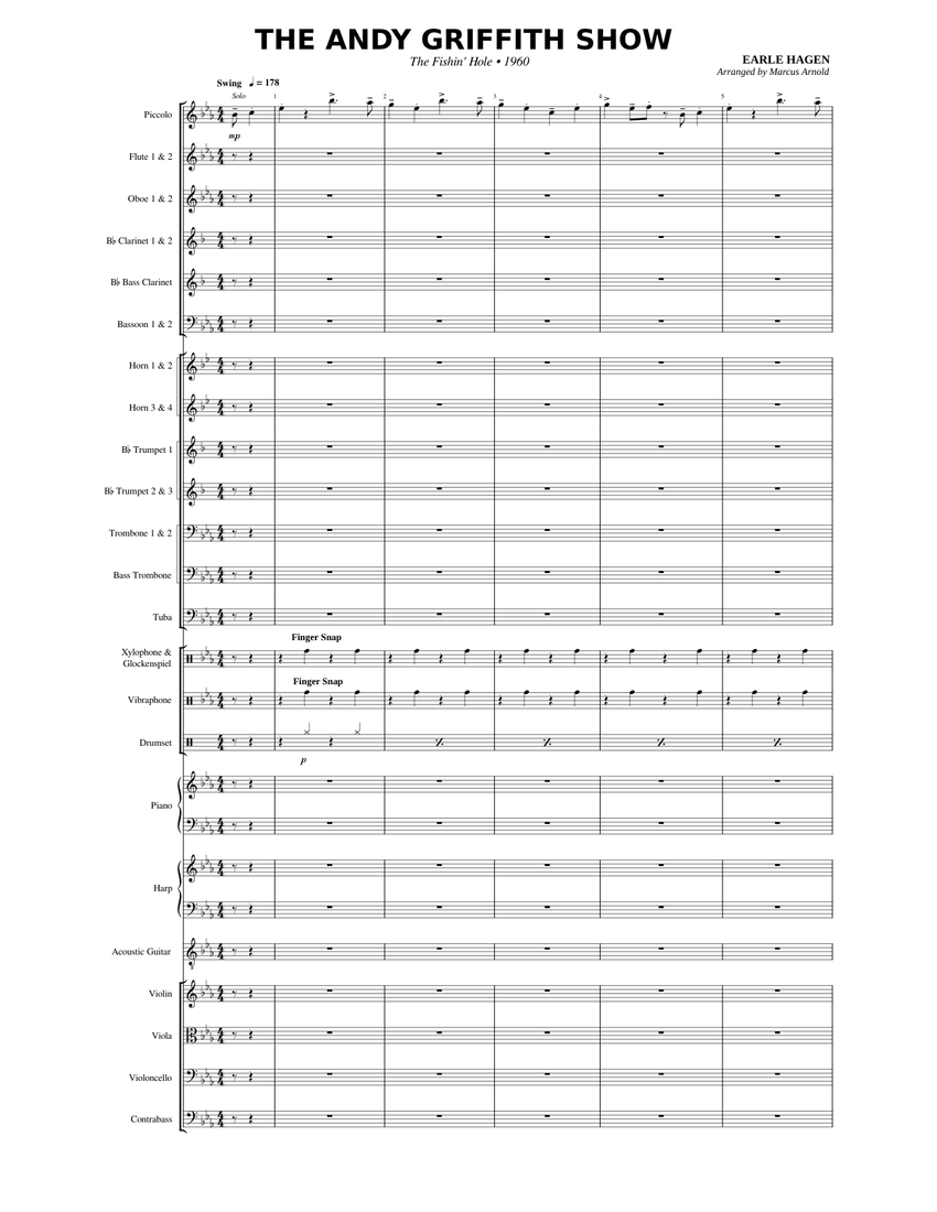 THE ANDY GRIFFITH SHOW Sheet music for Piano, Trombone, Tuba, Flute ...