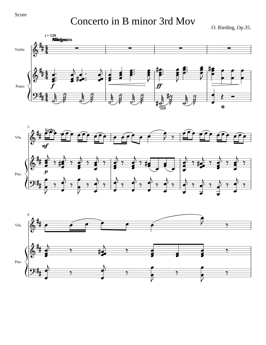 Concerto in B minor 3rd Mov Sheet music for Piano, Violin (Solo ...