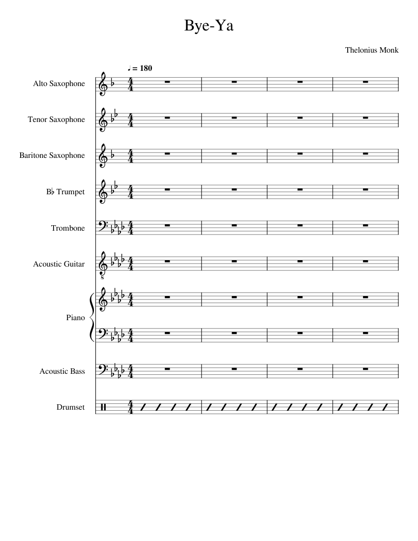 Bye-Ya Complete Sheet Music with Chords for Piano, Trombone, Saxophone ...