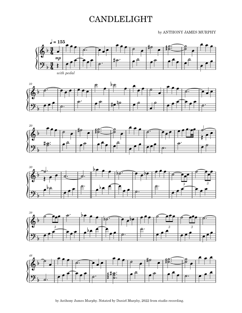 Candlelight – Anthony James Murphy Sheet music for Piano (Solo) Easy ...