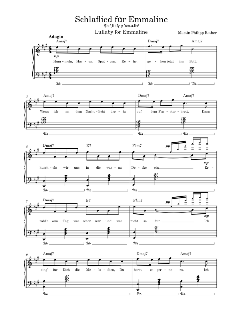 Schlaflied für Emmaline - Lullaby for Emmaline Sheet music for Piano ...