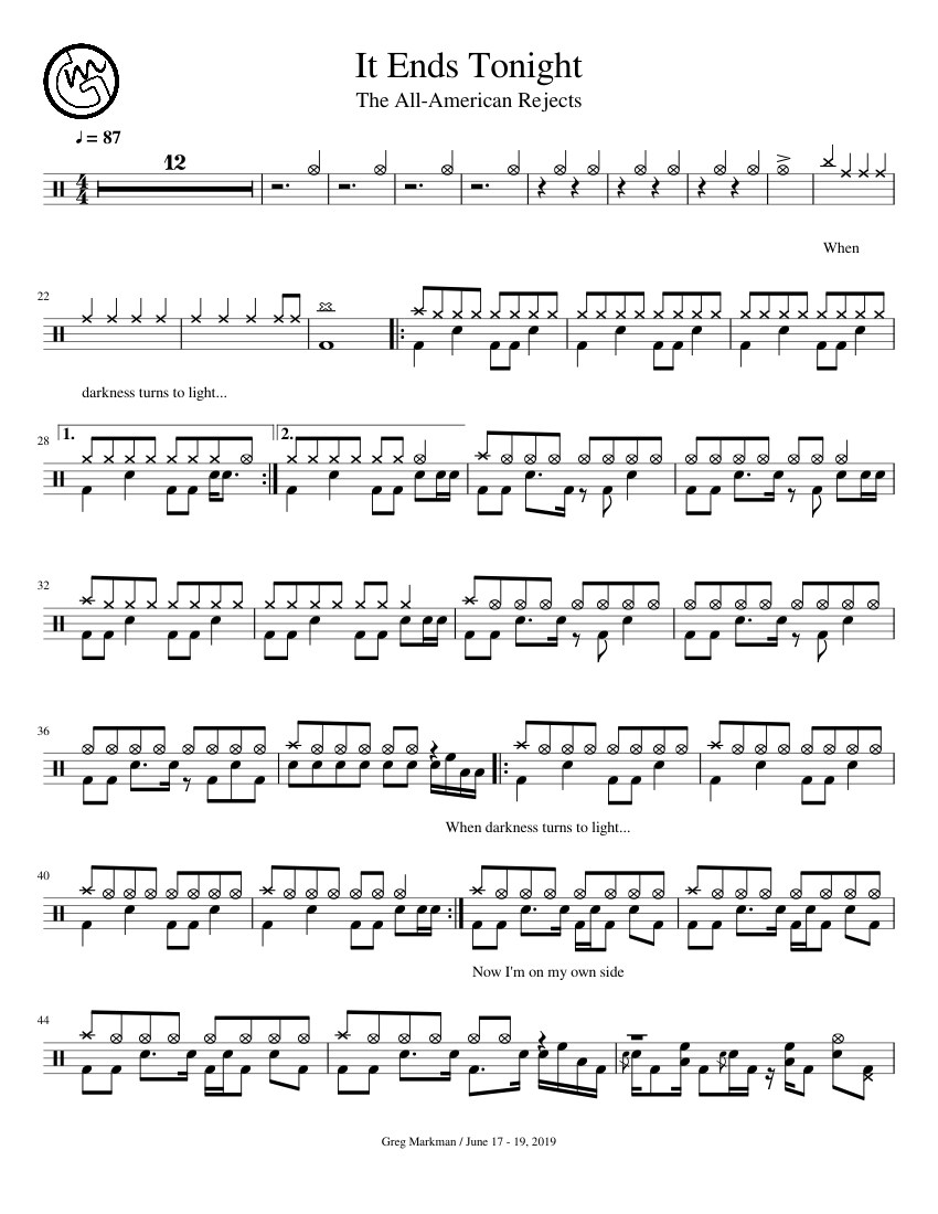 The All-American Rejects - It Ends Tonight Sheet music for Drum group ...