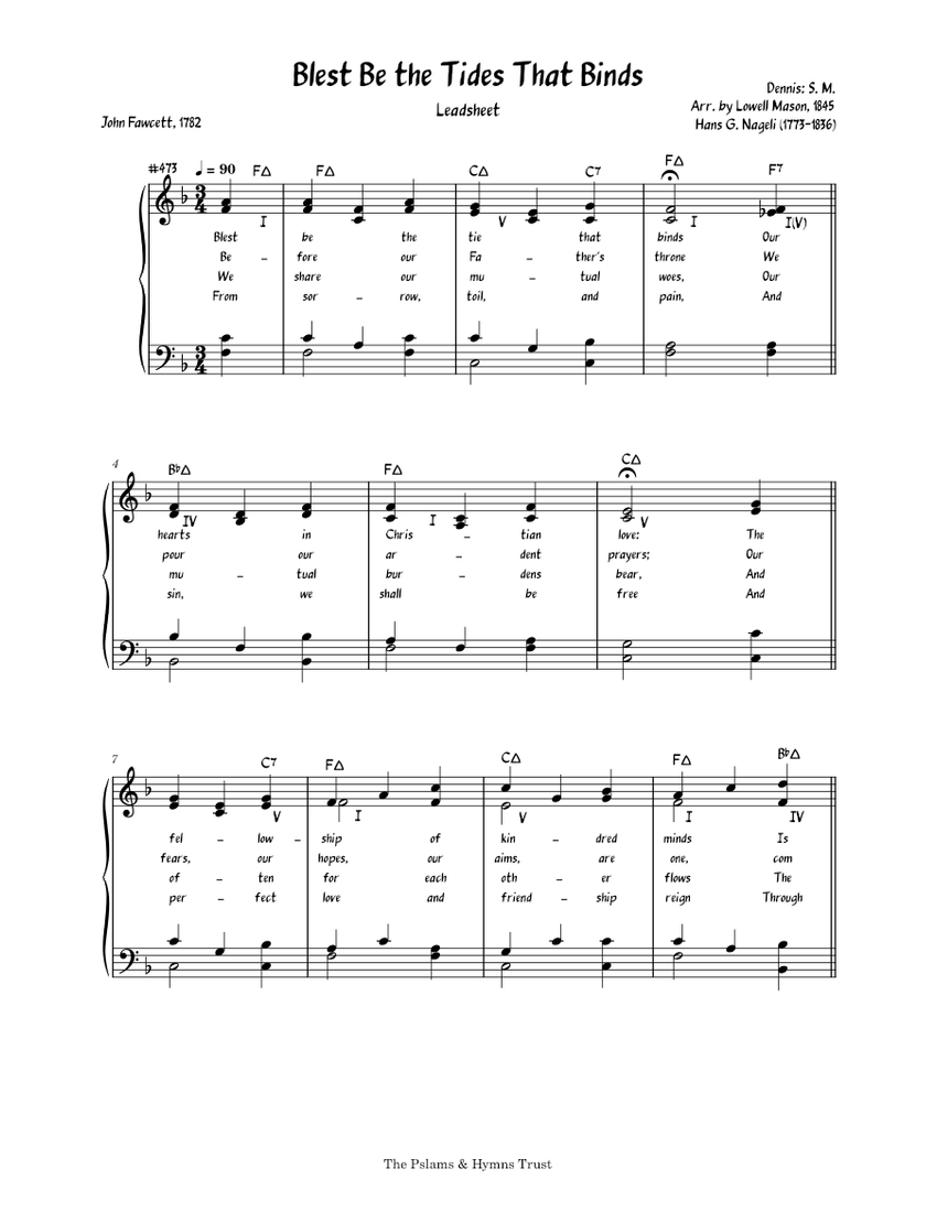 Blest Be the Tides That Binds Sheet Music with Chords for Piano (Solo ...