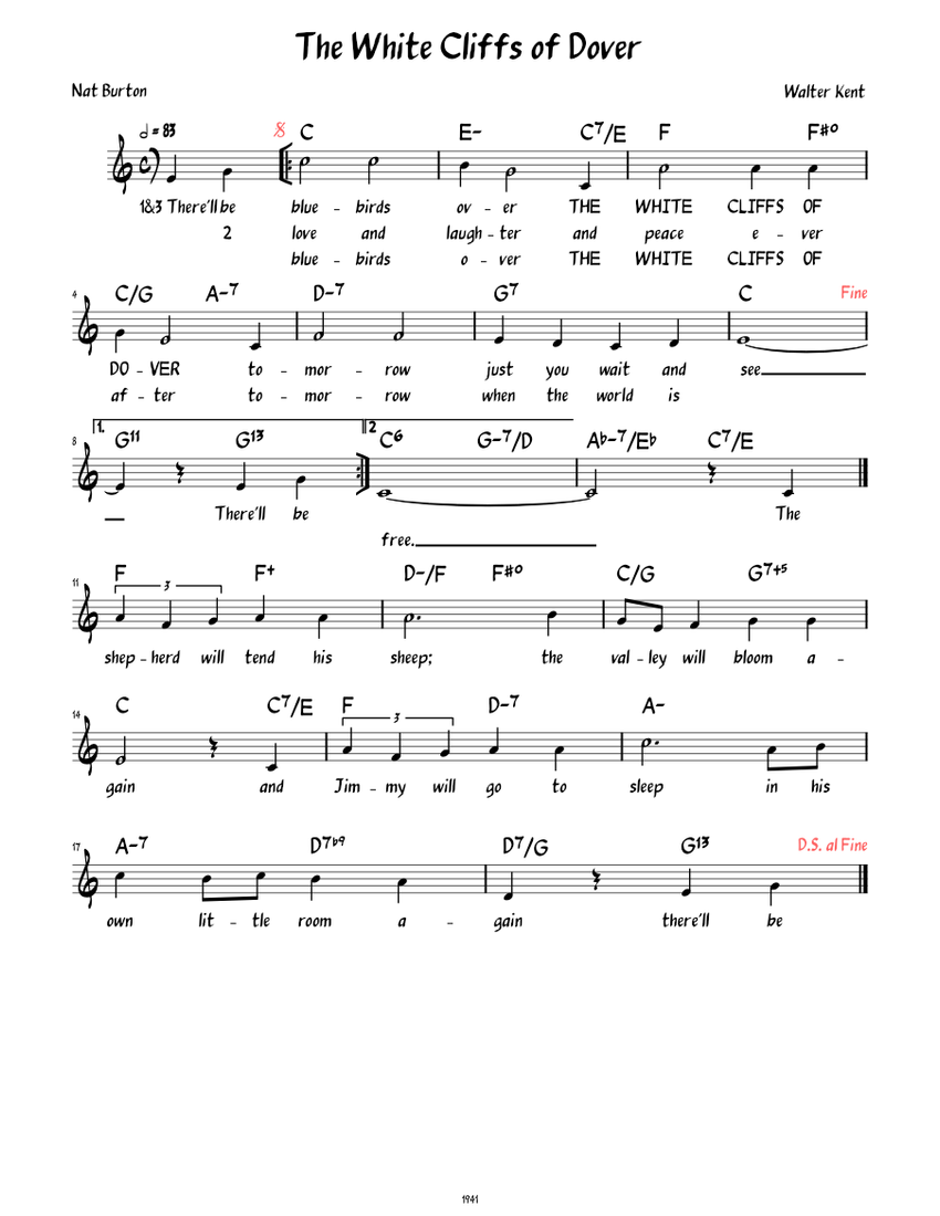 The White Cliffs of Dover (Lead sheet with lyrics ) Sheet music for ...