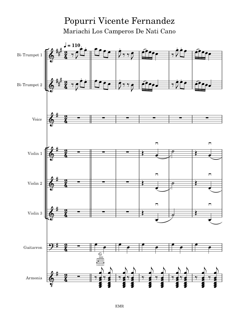 Popurri Vicente Fernandez Sheet Music with Chords for Vocals, Trumpet ...