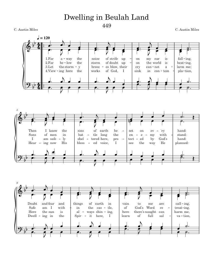 449 Dwelling in Beulah Land Sheet Music for Piano (SATB) easy ...