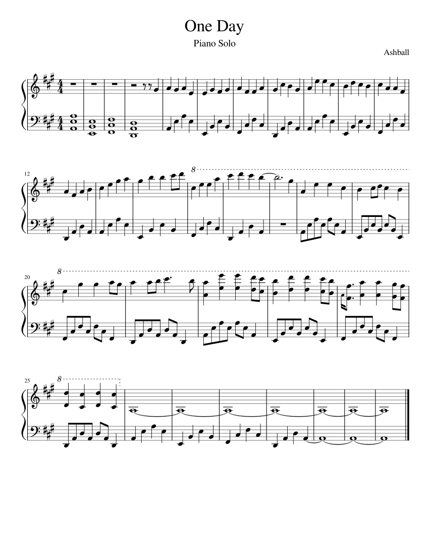 One Day Sheet music for Piano (Solo) Easy | Musescore.com