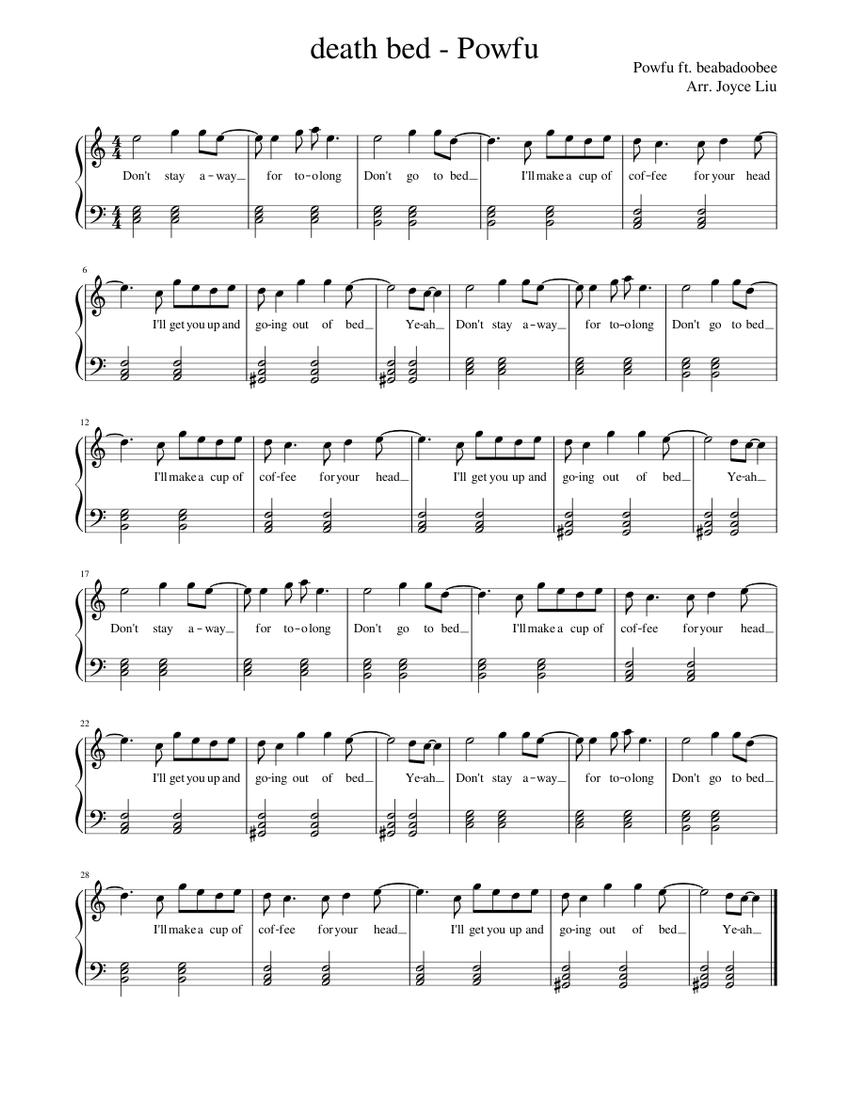 death bed - Powfu Sheet Music for Piano (Solo) easy | MuseScore.com
