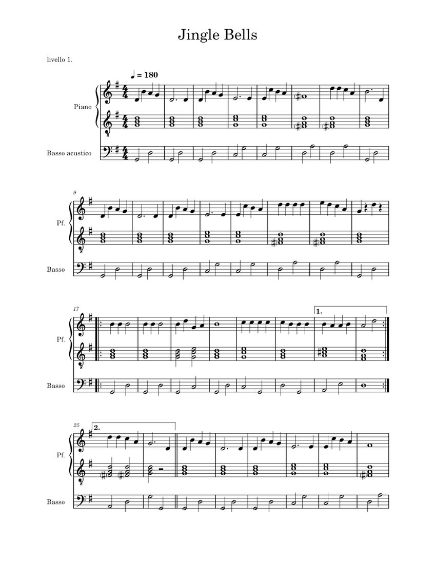 Jingle Bells Sheet music for Piano, Bass guitar (Mixed Duet ...