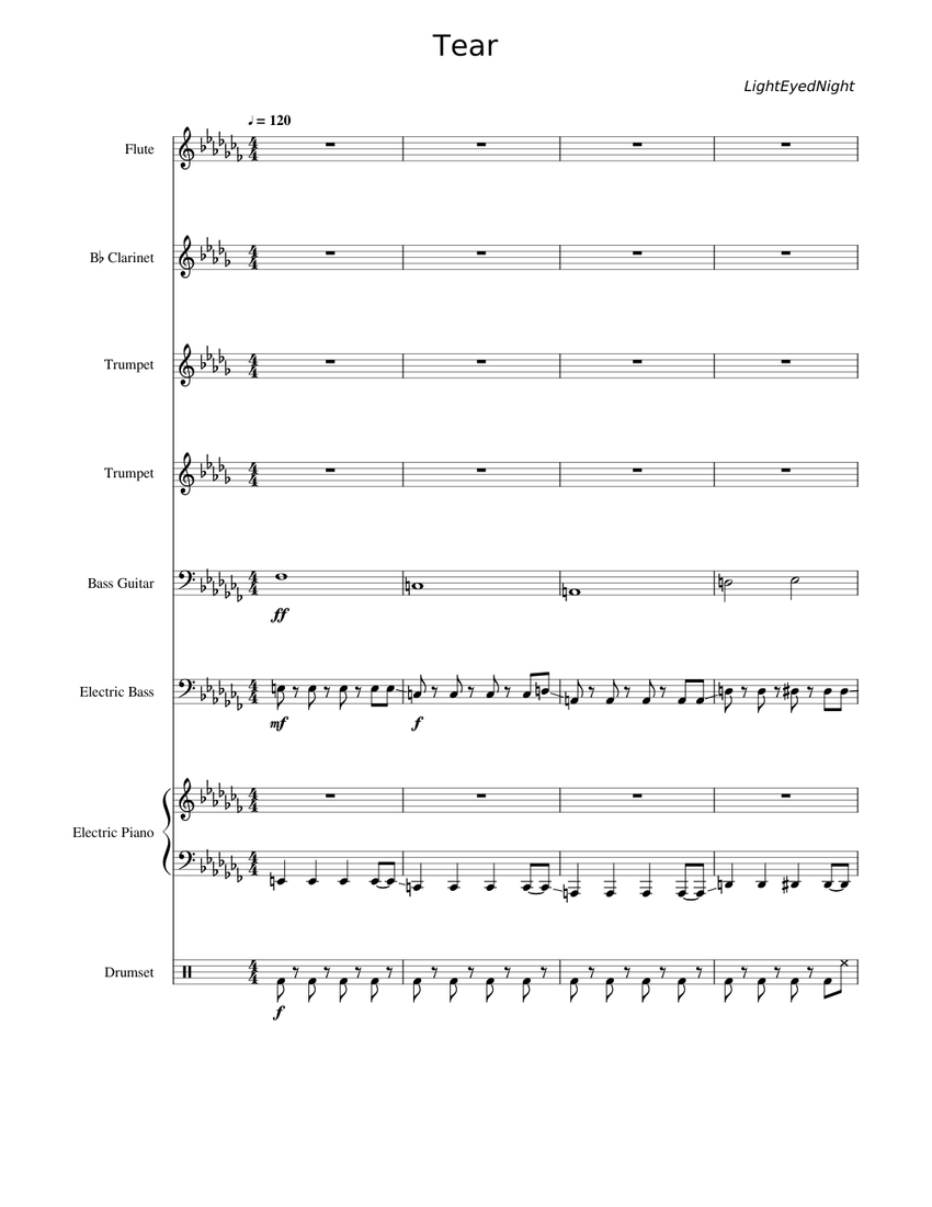 Tear Sheet music for Piano, Flute, Clarinet in b-flat, Bass guitar ...