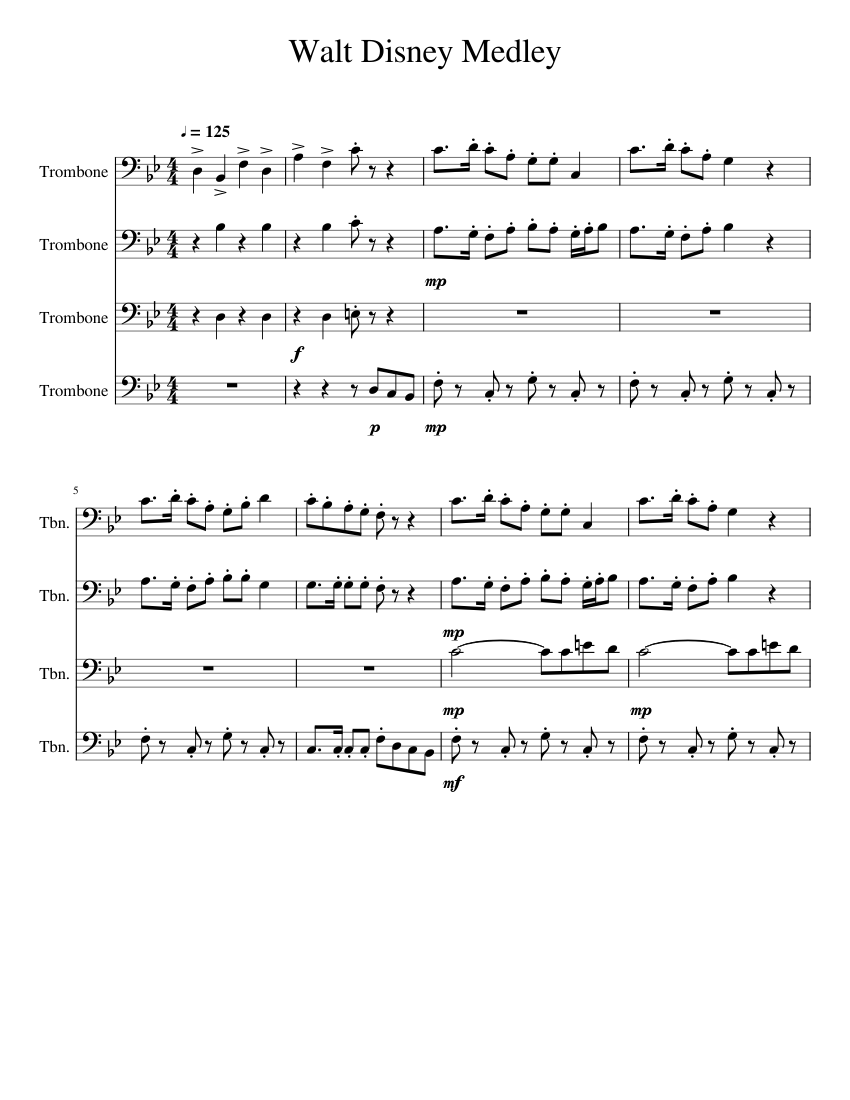 Walt Disney Medley Sheet music for Trombone (Mixed Quartet) | Musescore.com