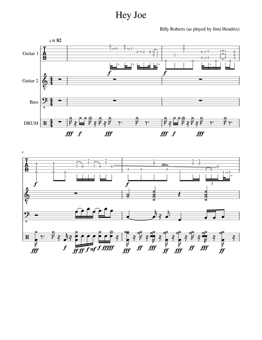 Hey_Joe_TAB Sheet music for Guitar, Bass guitar (Mixed Trio ...