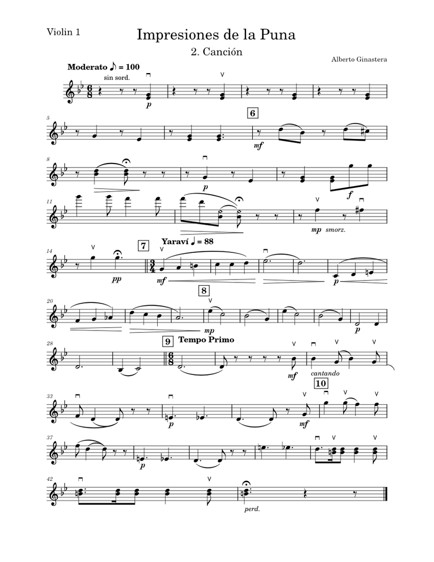 2. Canción (Impresiones de la Puna) – Alberto Ginastera (violin 1) Sheet Music for Violin (Mixed ...
