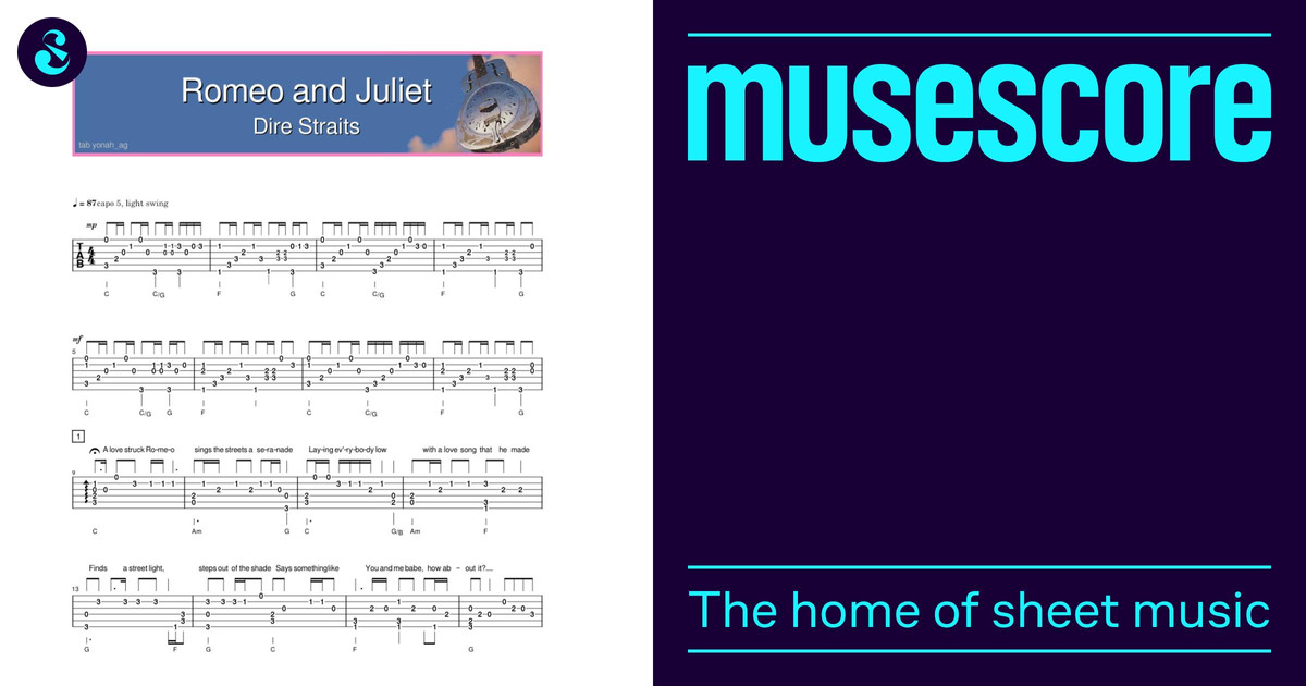 Romeo and Juliet - Dire Straits - Guitar Tab Sheet Music with Chords ...