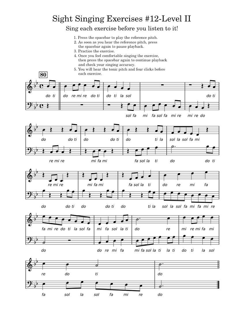 Sight Singing Exercises #12-Level II Sheet music for Vocals (Solo) | Musescore.com