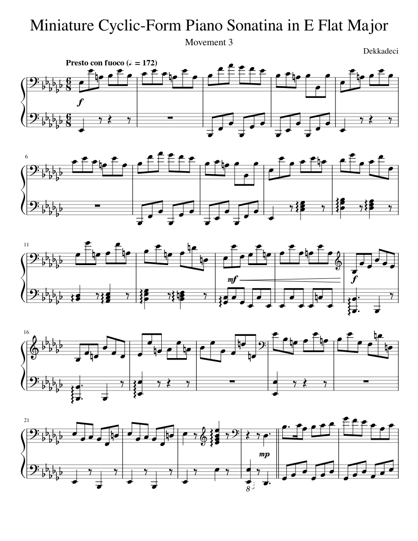 Miniature Cyclic-Form Piano Sonatina in E Flat Major - Movement 3 Sheet ...