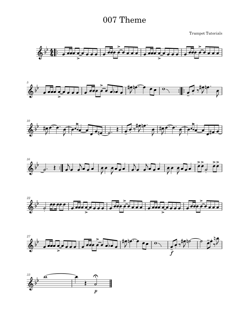 007_Theme Sheet Music for Trumpet in b-flat (Solo) | MuseScore.com