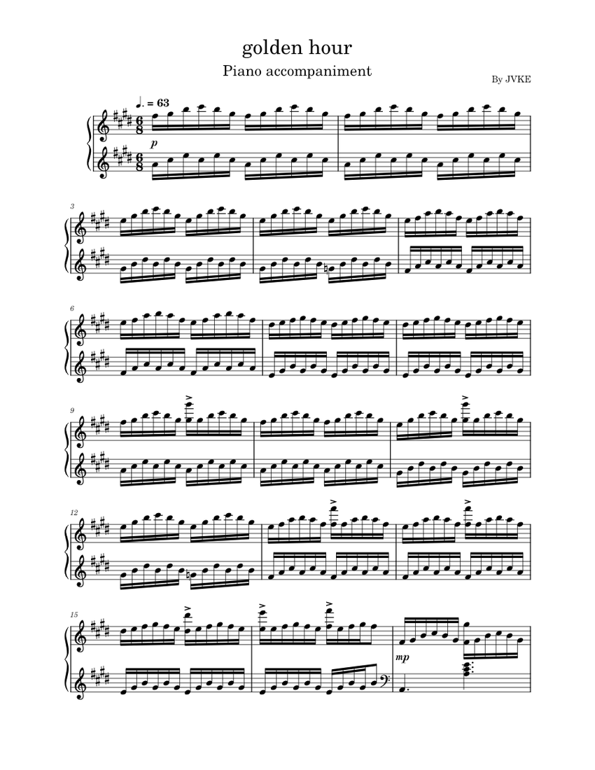 Golden Hour Jvke Piano Accompaniment Sheet Music For Piano Solo