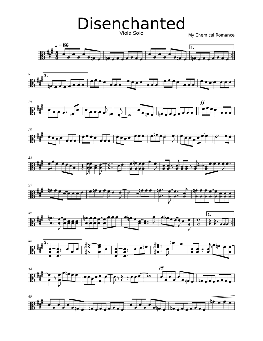 Disenchanted – My Chemical Romance Sheet Music for Viola (Solo ...