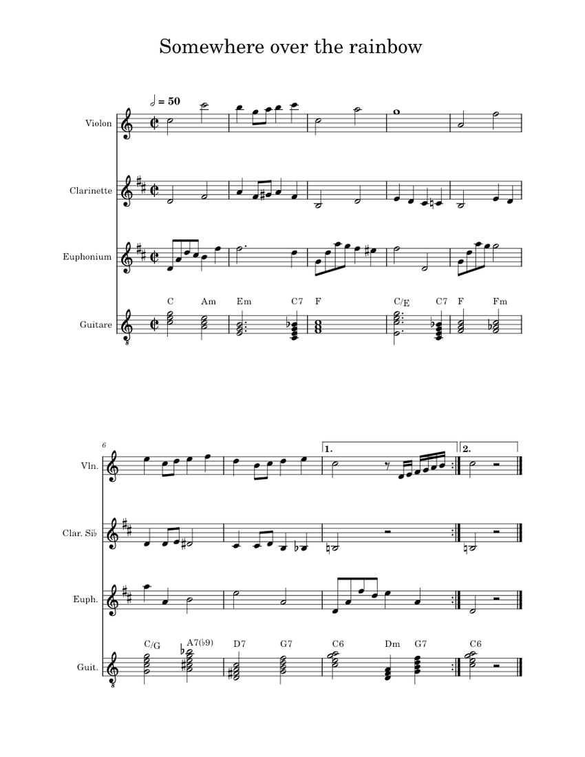Somewhere over the rainbow Sheet Music with Chords for Euphonium ...