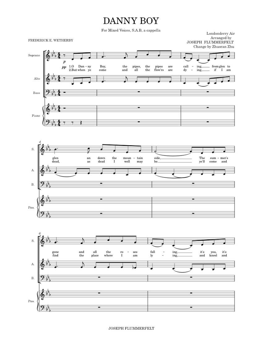 Danny boy – Frederick Weatherly DANNY BOY Sheet music for Piano ...