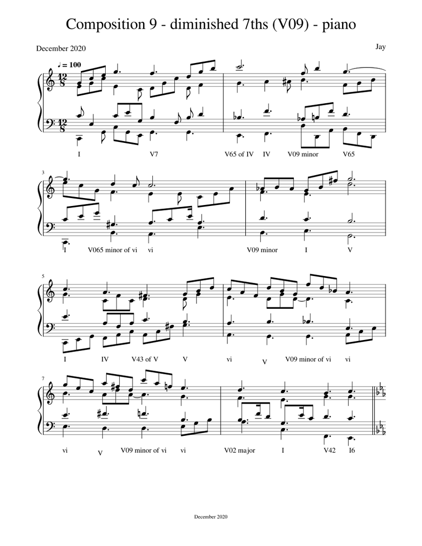 Composition 9 -diminished 7ths -piano Sheet music for Piano (Piano Four ...