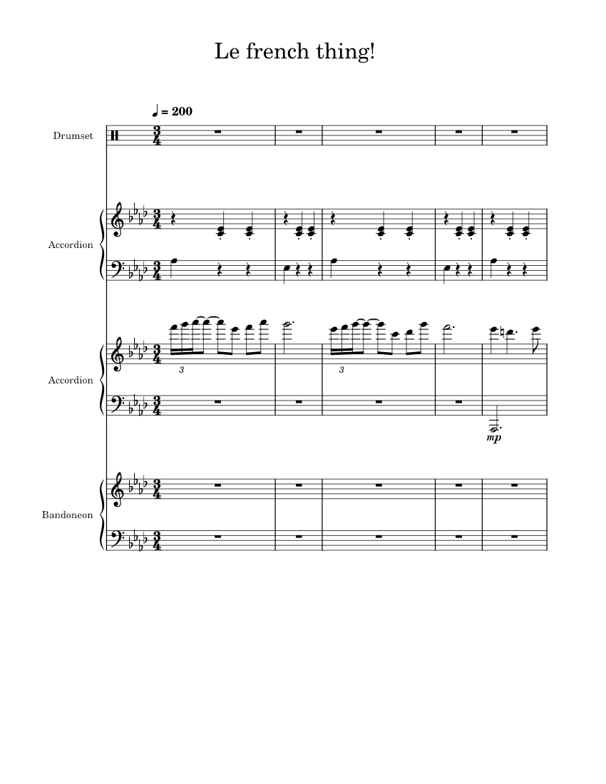 French thing! Sheet music for Piano, Bandoneon, Drum group (Mixed ...