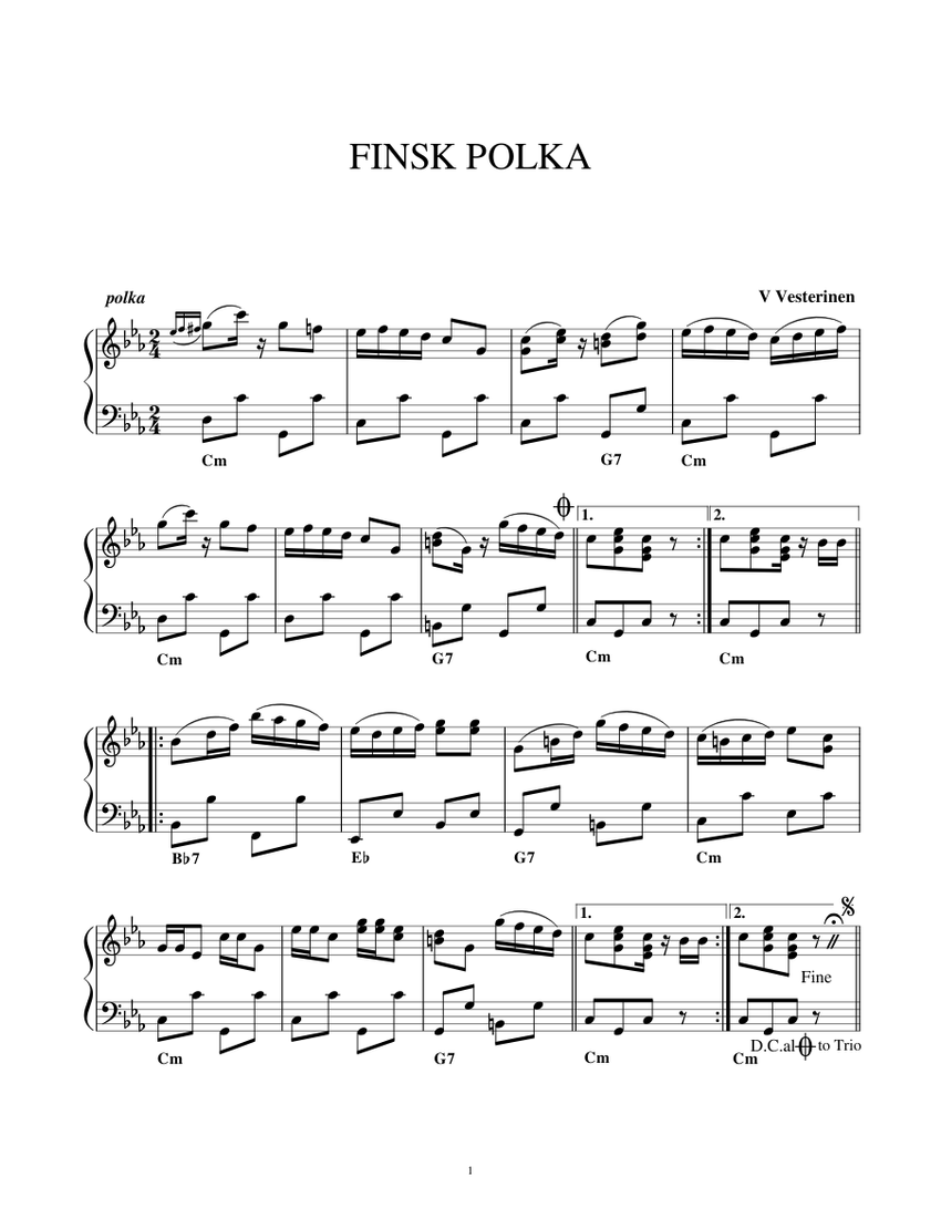 FINSK POLKA - V Vesterinen Sheet Music for Accordion (Solo) | MuseScore.com