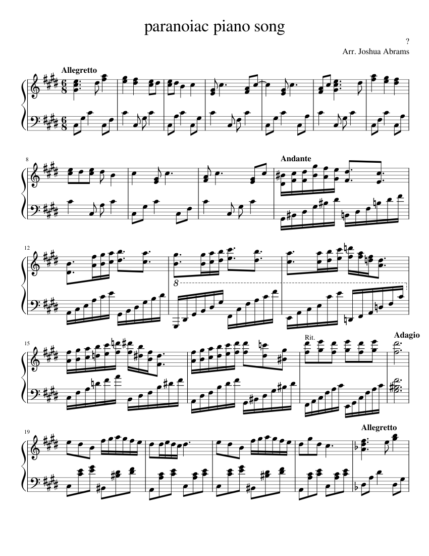 paranoiac piano song Sheet Music for Piano (Solo) | MuseScore.com