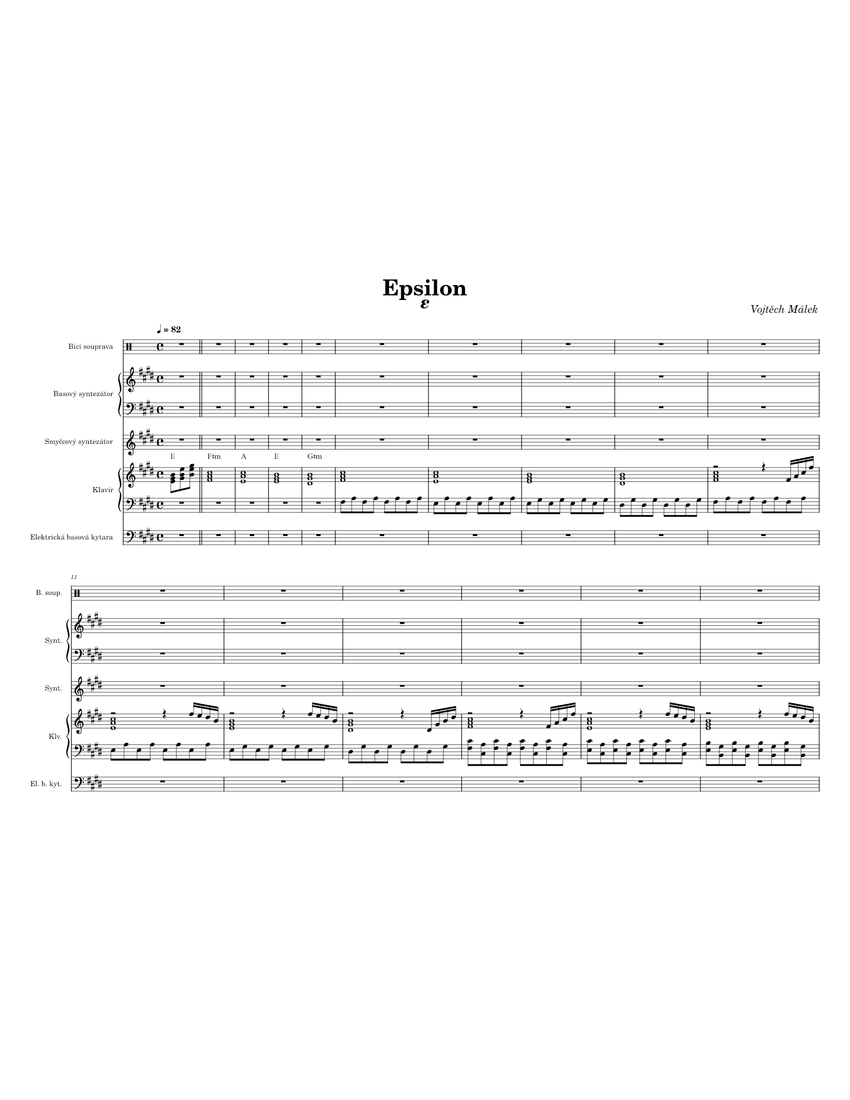Epsilon – Vojtěch Málek Sheet music for Piano, Bass guitar, Drum group ...