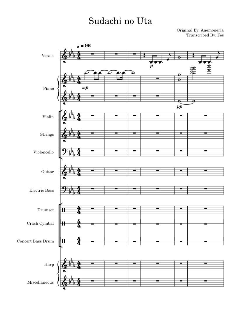 Sudachi no Uta Complete Transcription Sheet music for Piano, Oboe ...