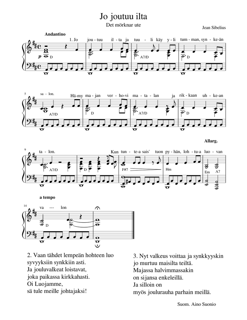 Jo joutuu ilta Sheet music for Piano (Solo) Easy | Musescore.com