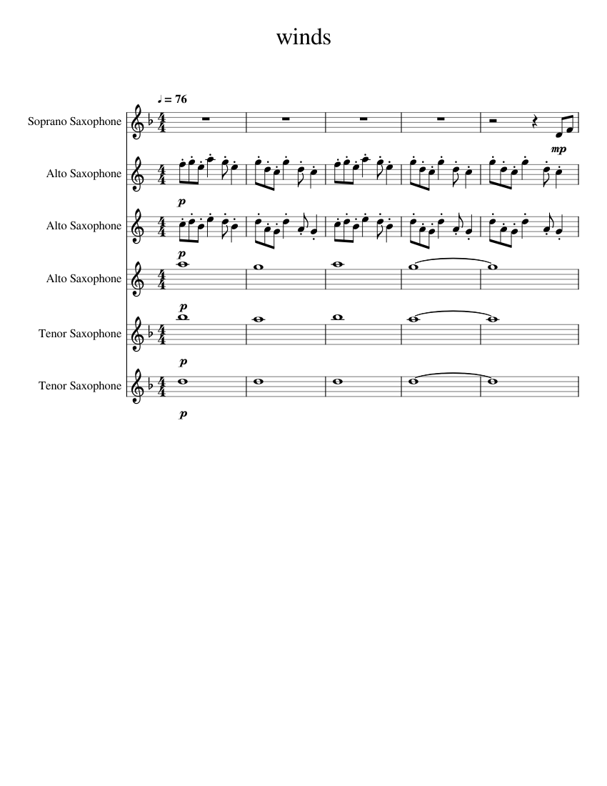winds Sheet music for Saxophone alto, Saxophone tenor, Saxophone ...