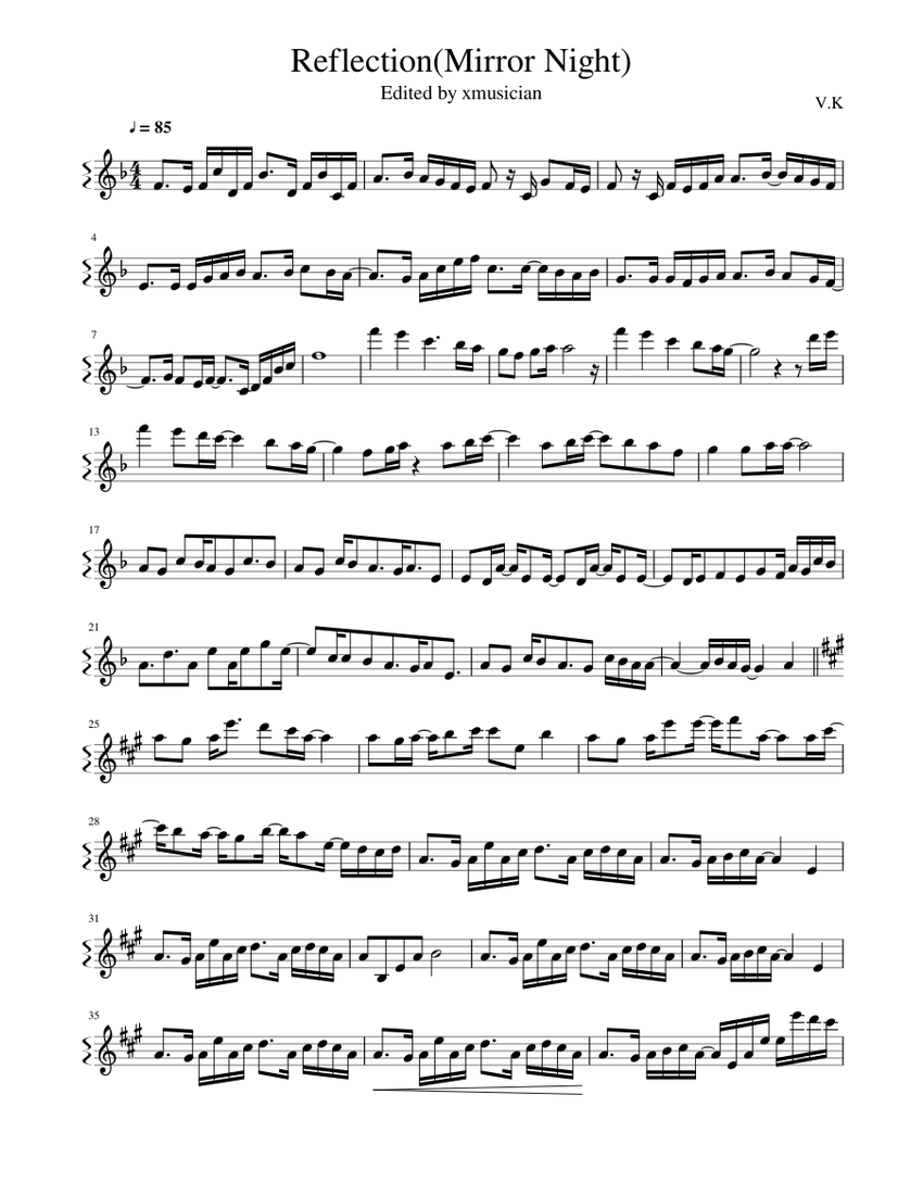 Deemo Reflection (Mirror Night) Simplified Sheet Music for Piano (Solo ...