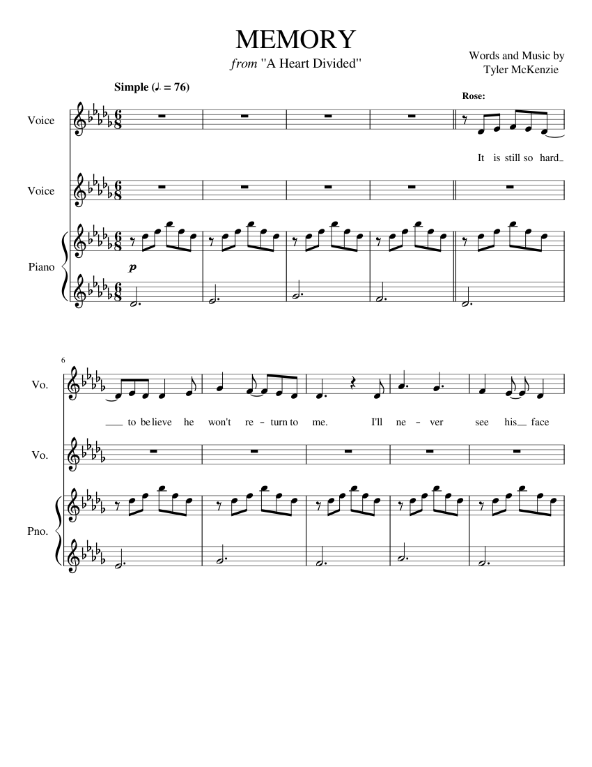 Memory Sheet music for Piano, Vocals (Mixed Trio) | Musescore.com