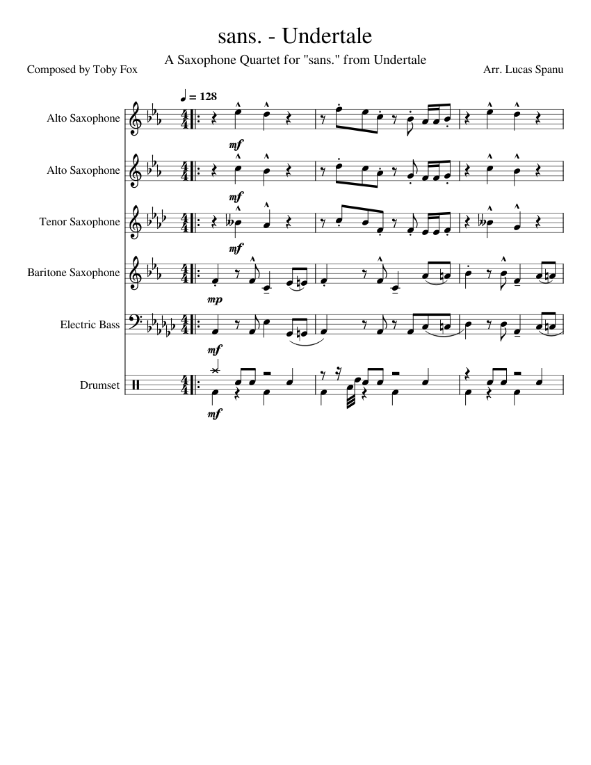 sans. - Undertale, Toby Fox (Arr. Lucas Spanu) Sheet music for ...