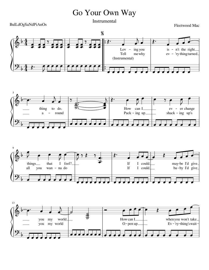 Go Your Own Way Sheet Music for Piano (Solo) easy | MuseScore.com