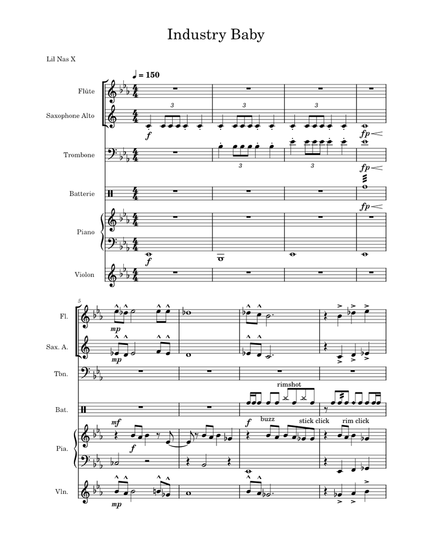 Industry Baby – Lil Nas X Industry Baby Sheet music for Piano, Trombone ...