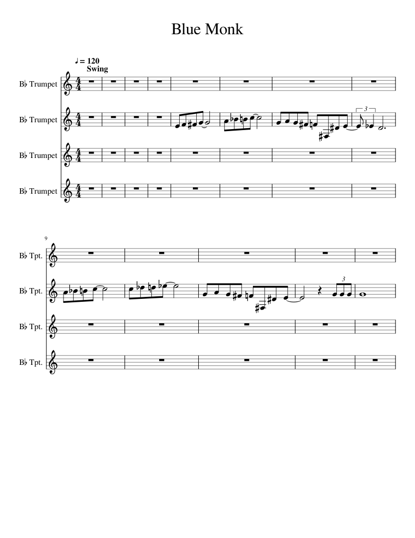 Blue Monk Sheet music for Trumpet in b-flat (Mixed Quartet) | Musescore.com