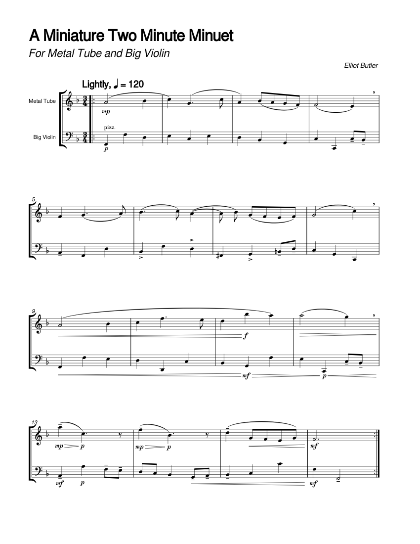 A Miniature Two Minute Minuet Sheet Music for Flute, Cello (Mixed Duet ...