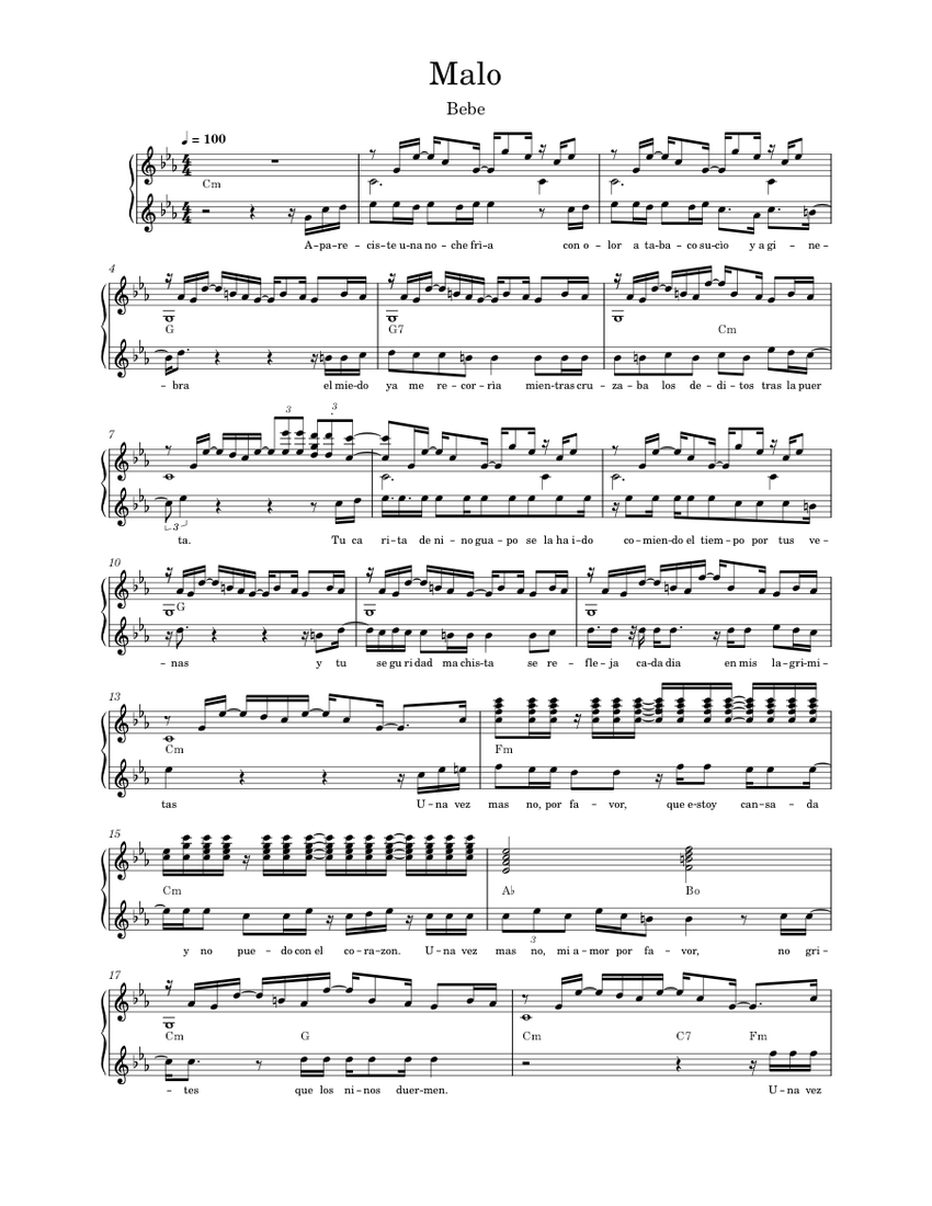 Malo Sheet Music with Chords for Piano (Solo) | MuseScore.com