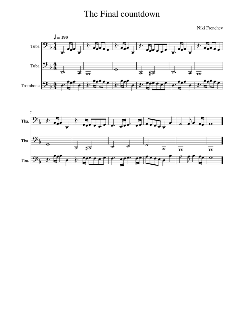 The Final countdown Sheet Music for Trombone, Tuba (Mixed Trio) | MuseScore.com