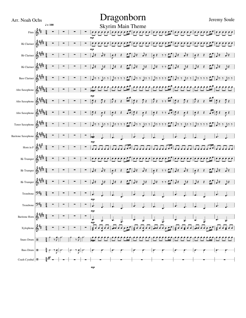 Dragonborn (Full Band) Sheet music for Trombone, Flute, Clarinet in b ...